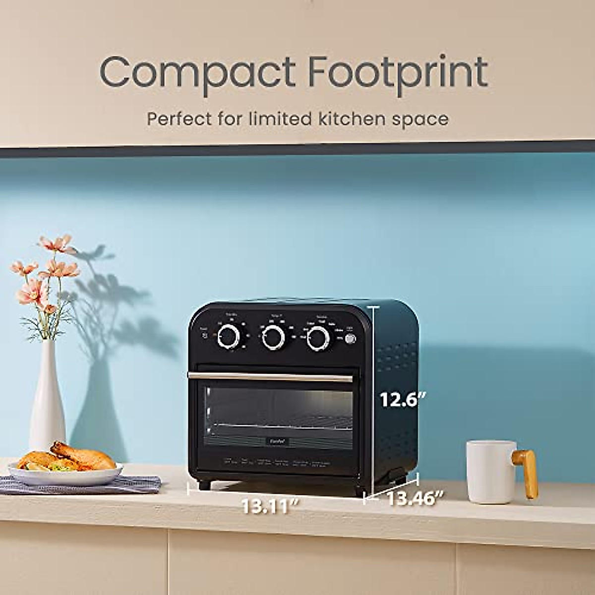 COMFEE' Retro Air Fryer Toaster Oven, 7-in-1, 1250W, 14QT Capacity, 4 Slice, Fry, Bake, Broil, Toast, Warm, Convection Black, Perfect for Countertop (CO-A101A(BK))