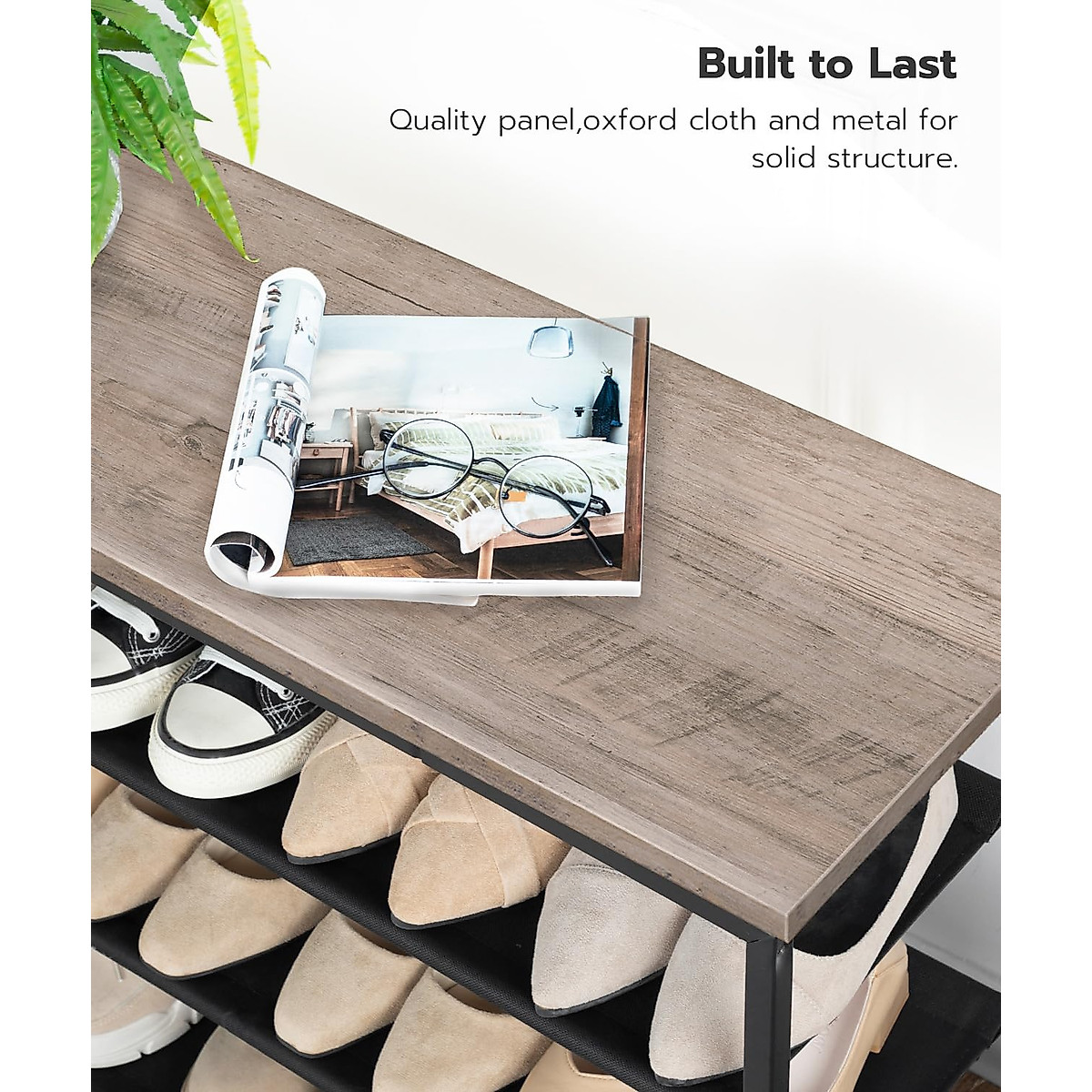 HOOBRO Shoe Rack, 4 Tier Shoe Storage Organizer with 3 Oxford Fabric Shelves and Top Panel, Holds 12-16 Pairs of Shoes for Entryway and Closet, Industrial, Greige BG47XJ01G1