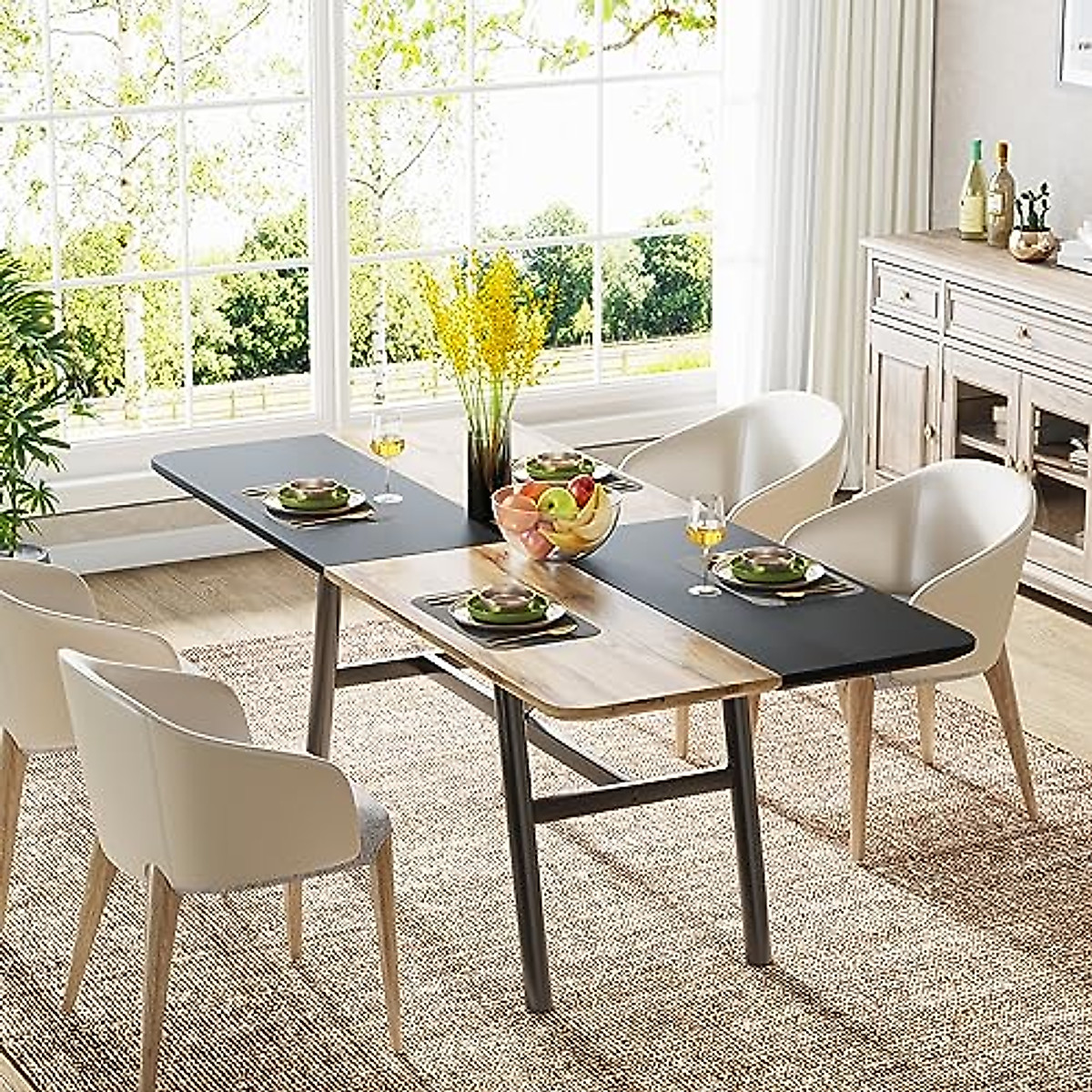 Tribesigns 70.86 inch Dining Table for 6 to 8 People, Industrial Rectangular Kitchen Table with Strong Metal Legs, Large Long Wood Dining Room Table for Living Room, Brown and Black