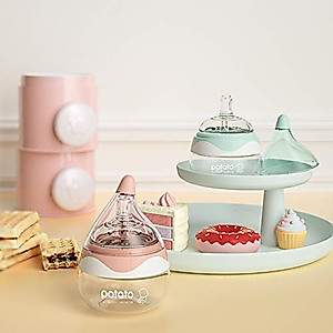 POTATO Glass Baby Bottles for Newborn Babies, Anti Colic Breastfeeding Bottle with Wide Neck, Slow Flow, 2pack, 2.5oz, Pink