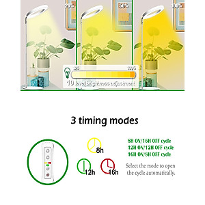 yadoker Plant Grow Light for Indoor Plant,Desk LED Grow Light,Height Adjustable,Automatic Timer with 8/12/16 Hours,10-Level Brightness,Ideal for Small Plant Grow