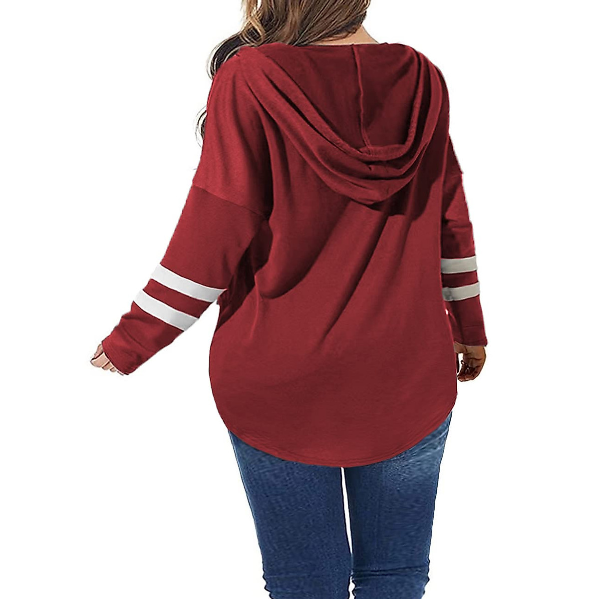 Plus Size Pullover Sweatshirts Women Loose Fit Batwing Top Fleece Hoodies Red 1X