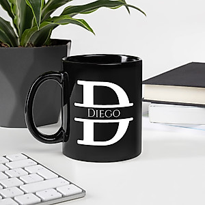 Personalized Monogram Coffee Mug, Initial Letter D Customized for Women Men Girls Boys Dads Moms Friends, Taza de Café Personalizada Con Monograma, Letra Inicial - Black Mug Letter D 11oz