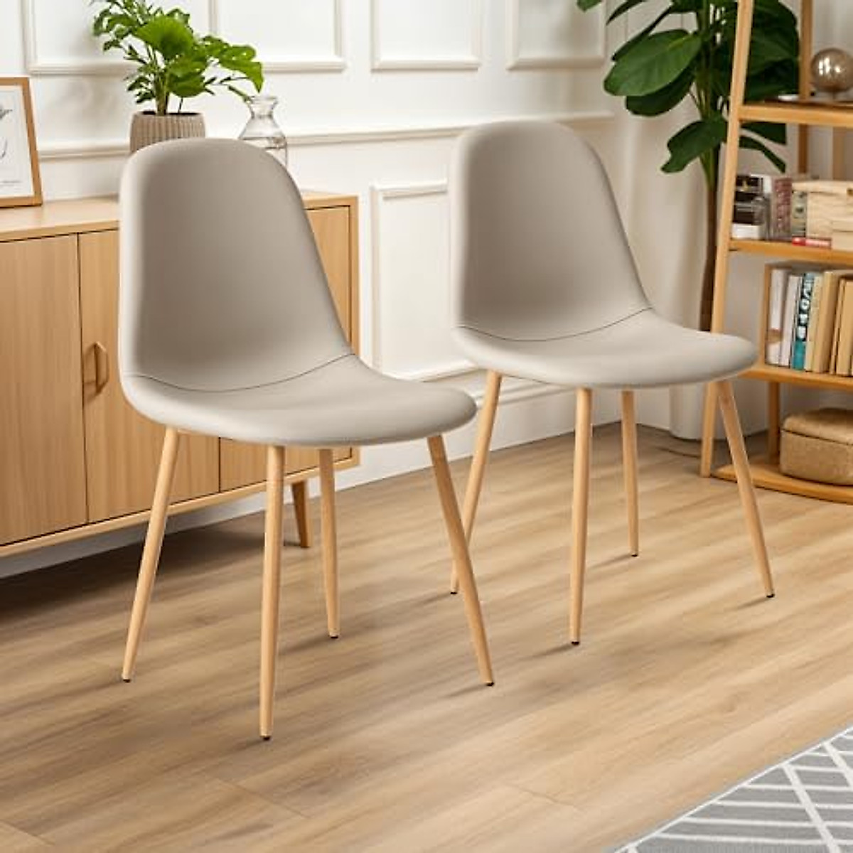 CangLong Dining Chairs Set of 2 with Upholstered Cushion Seat Back & Metal Legs, Morden Armless Accent Chairs for Kitchen, Living Room, Light Grey