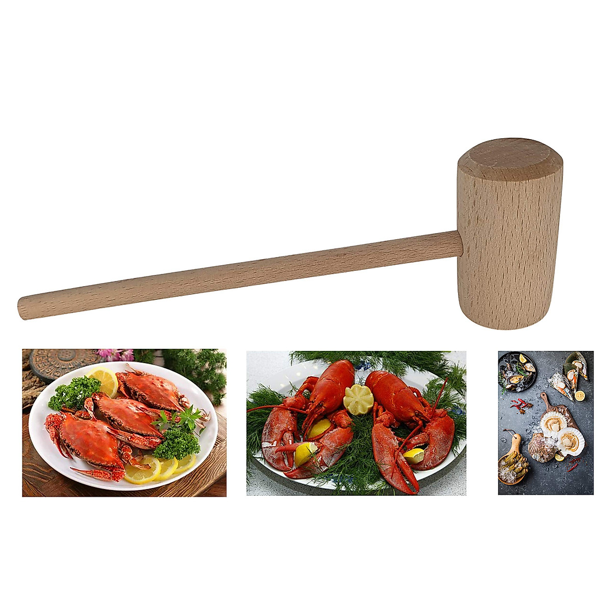 BSANG 8-Inch Large Wooden Crab Lobster Mallet, Seafood Hammers Shellfish Mallets, Wooden Hammer for Chocolate, Hammer Golf Tees, Breakable Heart Hammer, Natural Hard Beechwood (6 Pcs)