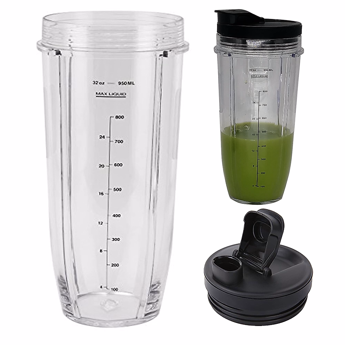 2 Packs Replacement 32OZ Cups With Spout Lids,950ML(32oz) Measuring Scale Cup Mug, FIT FOR ALL Nutri Ninja Pro and Nutri Ninja Auto IQ Series Blenders (2, 27)