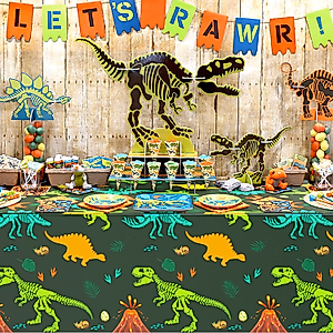 3Pieces Dinosaur Plastic Party Tablecloth,Dinosaur Birthday Table Cover Decorations Disposable Dino Table Cloths Dinosaur Table Cover for Kids Boy Birthday Party Supplies, 54 x 108 Inch (Green)
