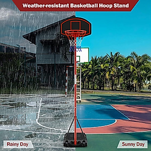Goplus Portable Basketball Hoop, Height Adjustable Basketball Goal System [6.5FT-8.5FT] w/Shatterproof Backboard, Fillable Base & Wheels, Basketball Stand for Adult Kids, Indoor Outdoor Use