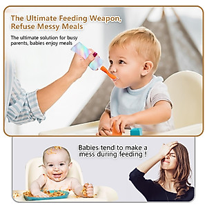 Silicone Spoon Attachment for Baby Food Pouch with On-the-Go Cases - Includes 2 Squeeze Pouch Topper Attachments (White-orange)