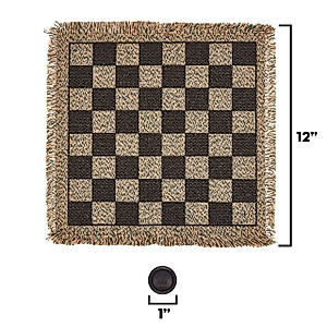 3-in-1 Mini Checkers Rug + Classic & Mega Tic Tac Toe - Portable Compact 12" x 12" Reversible Checkerboard Rug - Travel, Parties, Games on The Go, Family Board Game Night