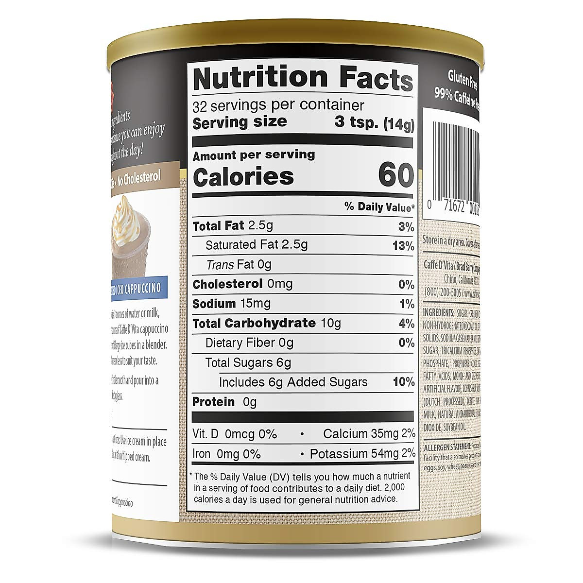 Caffe D'Vita Amaretto Cappuccino 1 lb. can (16 oz.)