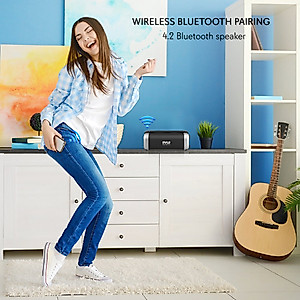 Pyle Wireless Portable Bluetooth Speaker - 200 Watt Power Rugged Compact Audio Stereo System - Rechargeable Battery, 3.5mm AUX Input Jack, FM Radio, MP3, Micro SD and USB Reader - PBMSQG12,BLACK