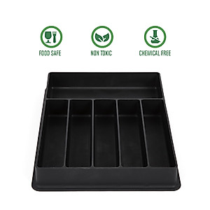 Silicone Rubber Non-Slip, Non-Toxic, Black Silverware and Cutlery Organizer for Kitchen Drawer 12x16