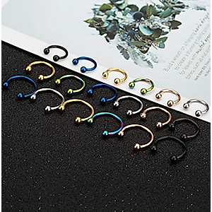 YOVORO 18Pcs 18G Stainless Steel Septum Piercing Nose Rings Hoop Cartilage Tragus Body Piercing Jewelry