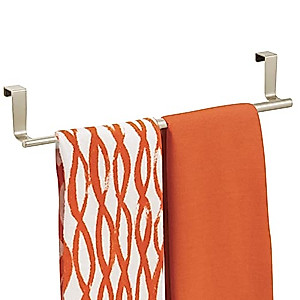 mDesign Adjustable, Expandable Over Kitchen Cabinet Towel Bar Rack - Hang on Inside or Outside of Doors, Hold Hand, Dish, Tea Towels - Customizable to 17" Wide, Omni Collection - Satin