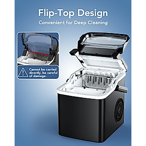 Kndko Ice Maker Countertop, Portable Ice Maker Machine with Handle, 26.5Lbs/24H, 9Pcs/6Mins, 2 Sizes of Bullet Ice, Self-Cleaning, Basket and Scoop, Ideal for Home/Office/Outdoor Use, Black