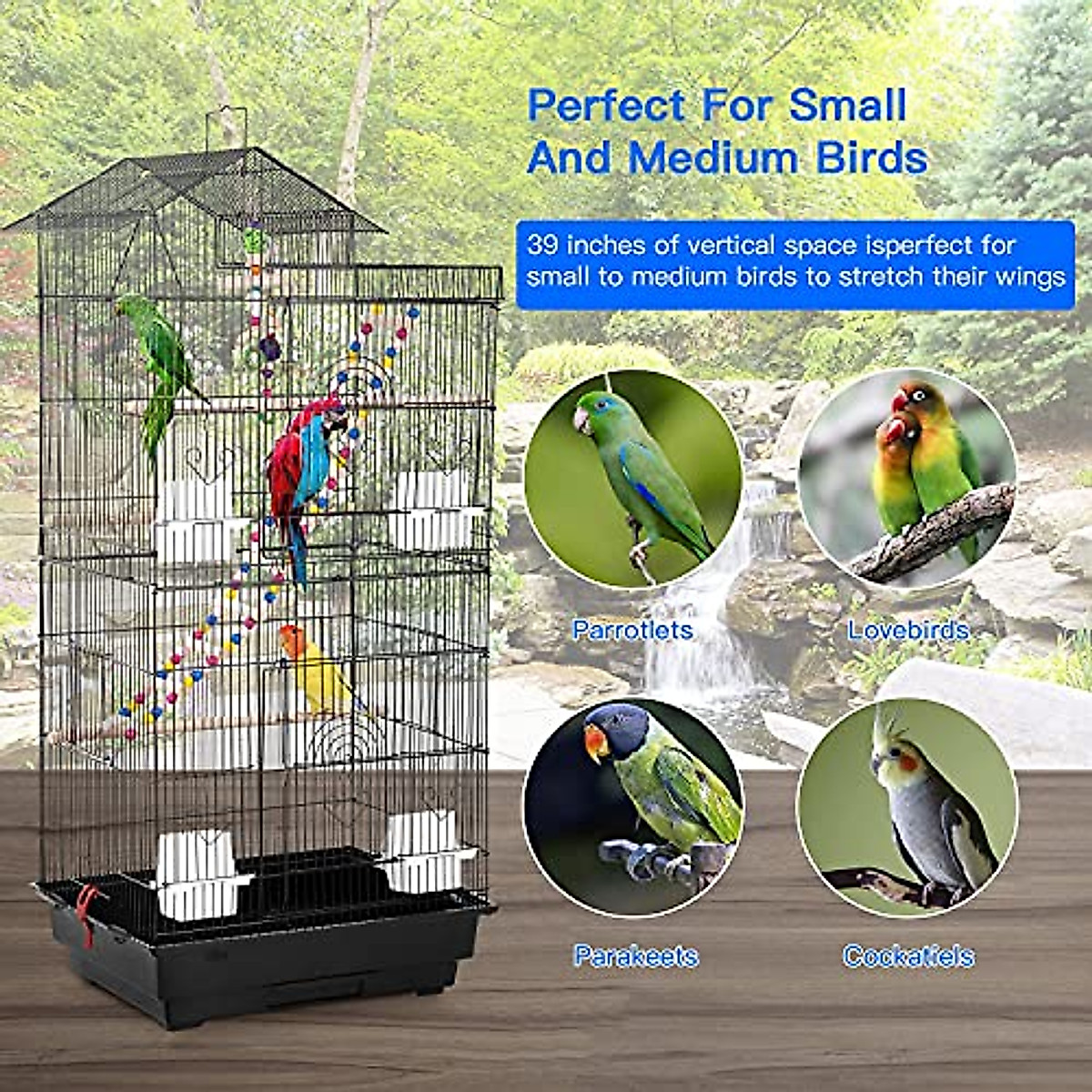 39-inch Roof Top Large Flight Parrot Bird Cage Accessories Medium Roof Top Large Flight cage Parakeet cage for Small Cockatiel Canary Parakeet Sun Parakeet Pet Toy