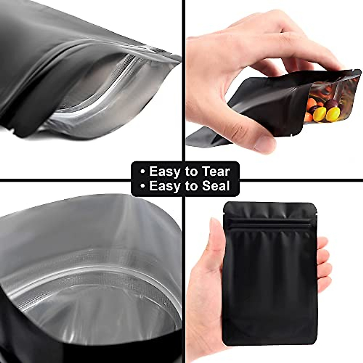 100 Pcs Mylar Bags 4x6 Resealable Mylar Food Storage Bags With LABELS Mylar Ziplock Bags Smell Proof Bags resealable bags for small business Air Tight Herb and Food Storage Food and Lip Gloss, Jewelry, Eyelash Packaging Self Sealing Storage Supplies (Matt