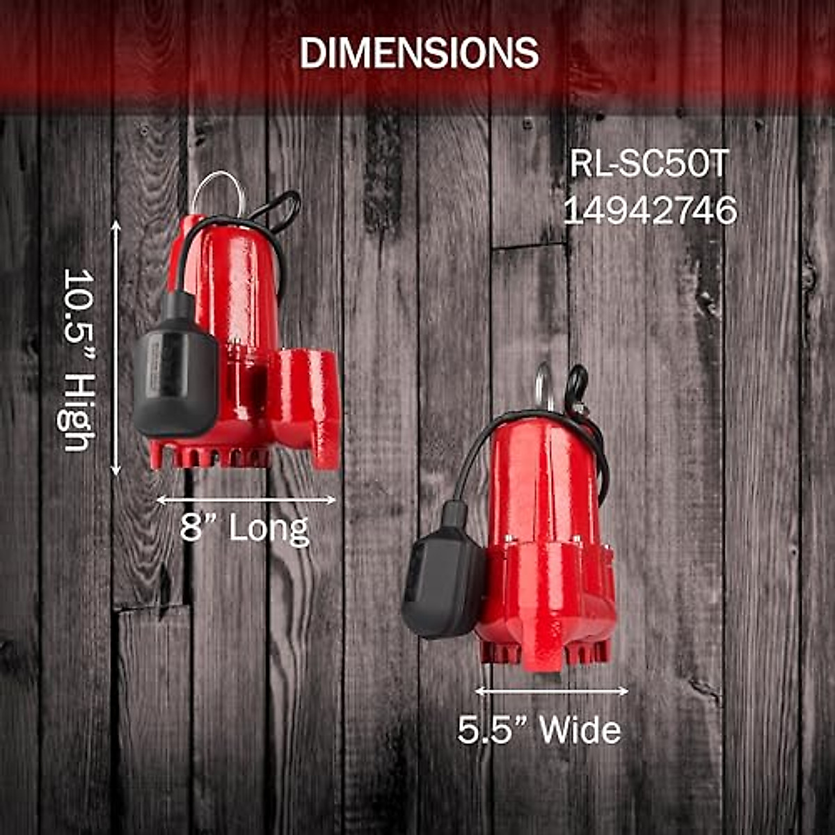 Red Lion RL-SC50T 115-Volt, 1/2 HP, 4300 GPH Cast Iron Sump Pump with Tethered Float Switch, 10-Ft. Cord, Red, 14942746
