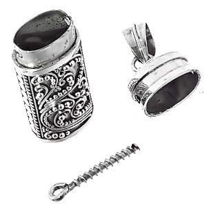 Large Pillbox Locket Prayer Box 925 Sterling Silver Pendant, 1 5/8"