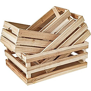 MACVAD Set of 4 Large Wooden Crates Unfinished Office Storage Crates, Decorative Wood Storage Crates for Display, Rustic Pine Wood Organizer Bin Basket for Kitchen Pantry Bathroom