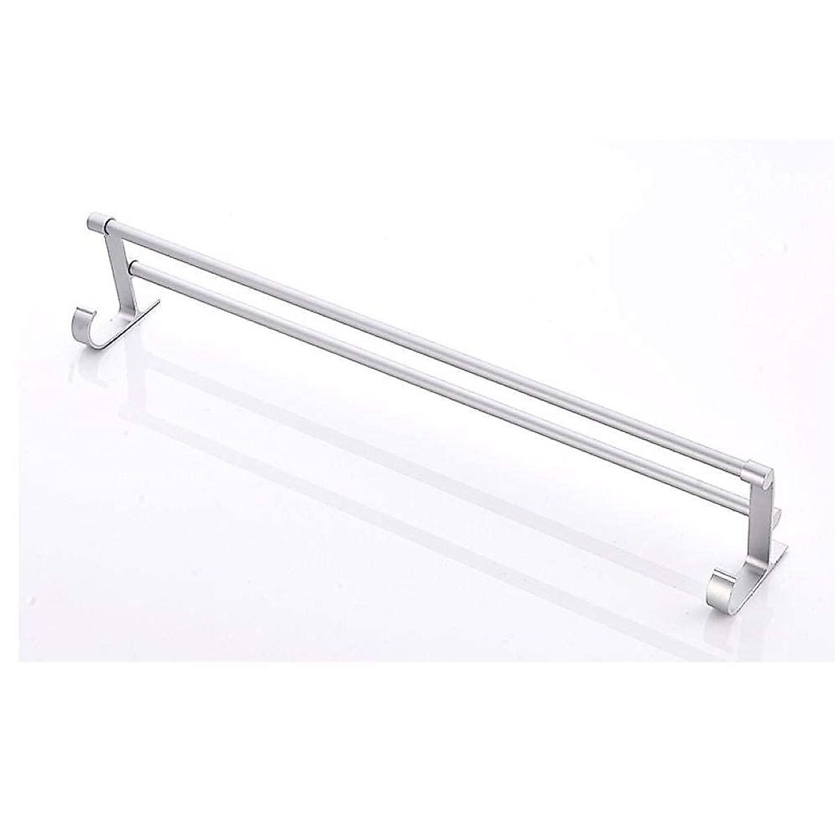 NERDOH Space Aluminum matt Double Rod with Hook Silver White Multifunctional Wall-Mounted Towel Rack-Length 40CM Wall Mounted Towel Bar Hanging for Kitchen Bathroom Cupboard