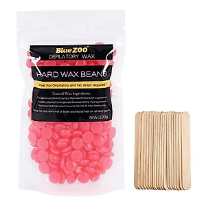 Vtrem 100g Hard Wax Beans Painless Hair Removal kit with 20pcs Wax Spatulas Strawberry Flavor Solid Depilatory Wax for Face, Eyebrow, Back, Chest, Bikini Areas, Legs (Red)