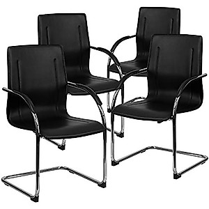 Flash Furniture Siena 4 Pack Black Vinyl Side Reception Chair with Chrome Sled Base