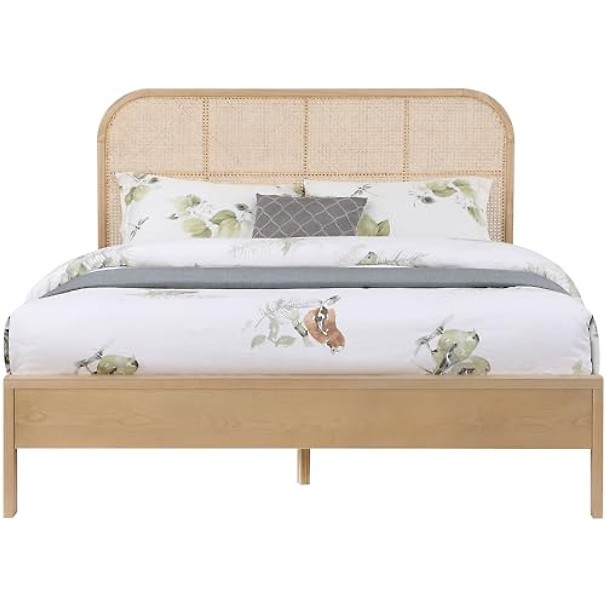 Meridian Furniture SienaNatural-Q Siena Collection Mid-Century Modern Queen Bed with Solid Ash Wood, Rich Natural Finish on Ash Veneer, Natural Cane, 63" W x 85.5" D x 43" H, Natural, Queen