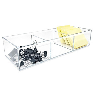 Isaac Jacobs Large 3-Compartment Acrylic Stackable Organizer (12.9" L x 5" W x 2.7" H), Multi-Sectional Tray & Storage Solution for Makeup, Craft Supplies, Bathroom, Kitchen, Office (Clear)