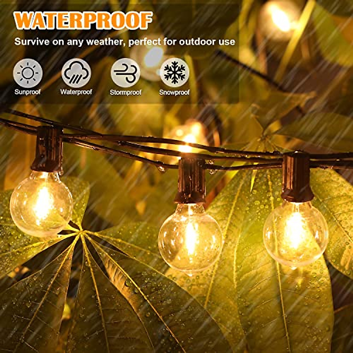 Brightever 200FT Outdoor String Lights Dimmable LED Outside Patio Lights with 100+4 Shatterproof G40 Globe Edison Bulbs, Connectable Commercial String Hanging Lights for Backyard Party Porch Garden