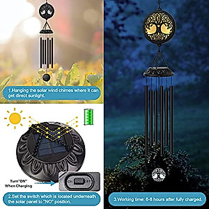 SUNGIRLS Solar Tree of Life Wind Chimes, Memorial Wind Chimes Lost Loved Ones Engraved Tree of Life, Sympathy Wind chimes Gift for Mother, Wife,Grandma Solar Wind Chimes Garden Home Yard Hanging Decor