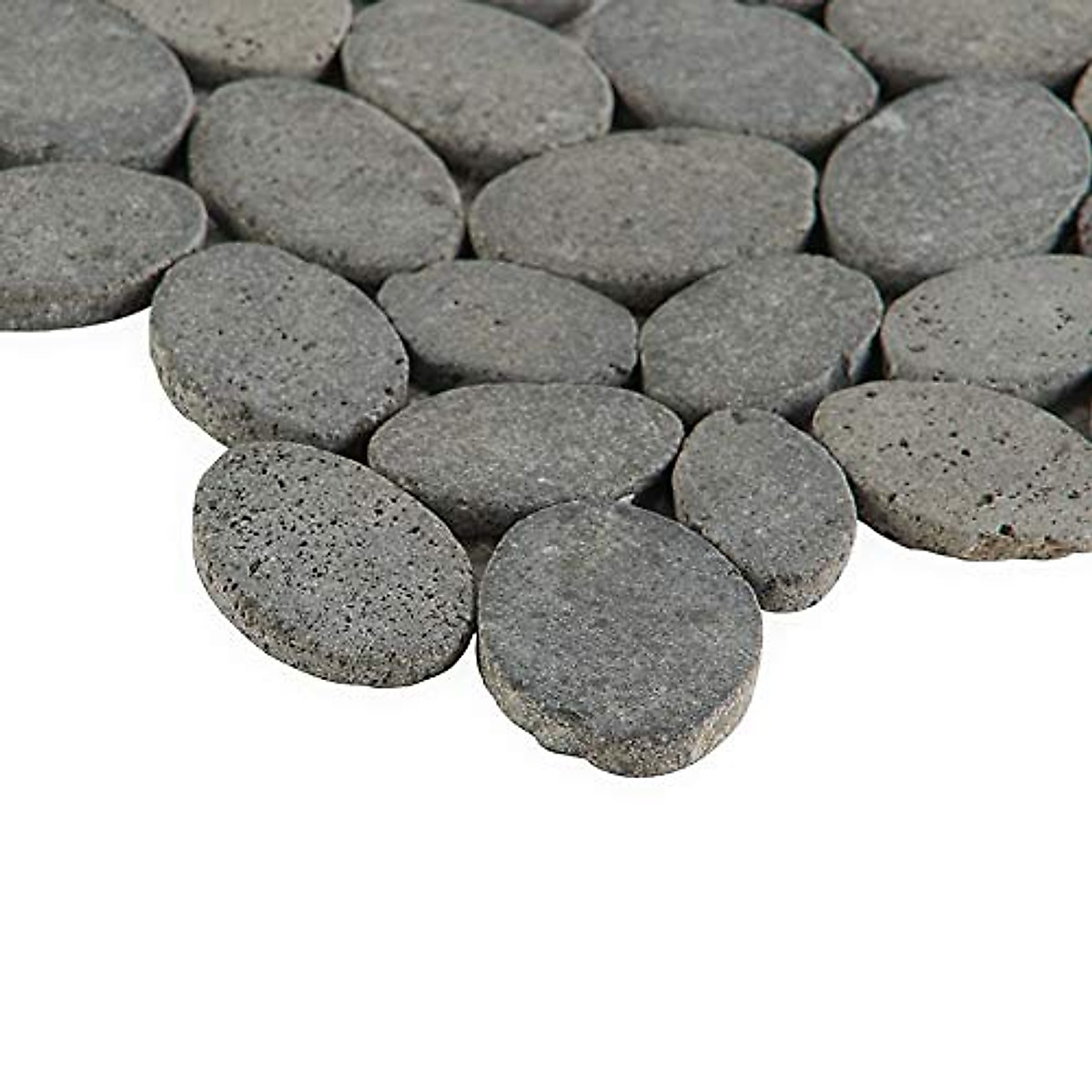 4 in. x 6 in. Countryside Black Lava Sliced Round Mosaic Floor and Wall Tile Sample
