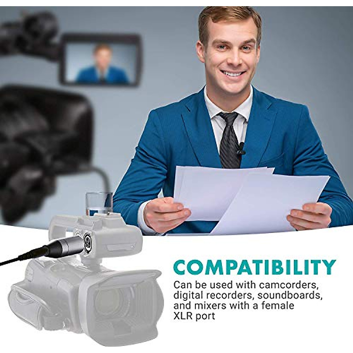 Movo F-XLR 3.5mm to XLR Microphone Adapter - 3.5mm Female TRS to XLR Male Connector for Camcorders, Recorders, Mixers