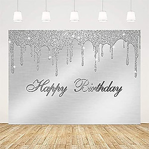 SENDY 7x5ft Silver Glitter Birthday Backdrop Birthday Party Decorations Supplies for Girl Woman Donut Bokeh Sequin Shining Spots Photography Background Banner Photo Booth Studio Props Vinyl