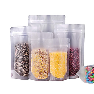 HAOT 50 Pack Matte Frosted (Not Clear) Zipper Food Bags, Stand Up Pouch Bag Resealable Stand Up Candy Bags, Snack Food Tea Packing Dried Fruit Pouches (7.0 inchx10.2 inch)