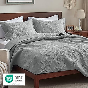 GRT Grey Quilt Sets King Size with Pillow Shams - Lightweight Reversible Quilt Bedding Set, Ultra-Soft Microfiber Modern Bedspread Coverlet Set for All Season (1 Quilt, 2 Pillow Shams)