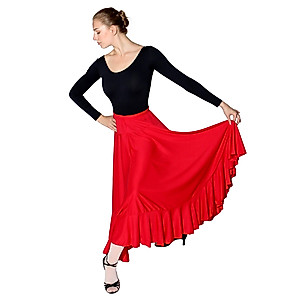 Danzcue Womens Full Circle Flamenco Dance Skirt, Red, LA