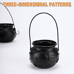 NiHome Halloween Witch Cauldron Mini Set with LED Fairy Lights & Flame-Patterned Stand for Candy, Décor & More, Multi-Occasion Centerpiece Glossy Black Bowls for Halloween, Birthdays, Themed Parties
