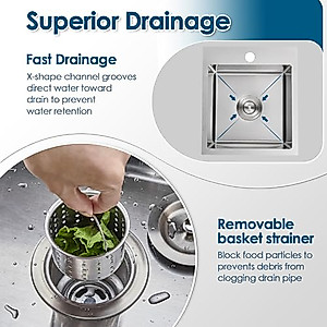ROVOGO 15"x17" Drop in Bar Prep Sink Stainless Steel, 1-Hole Single Bowl Kitchen Sink with Basket Strainer, Small Secondary Entertainment Wet-Bar Sink, Brushed