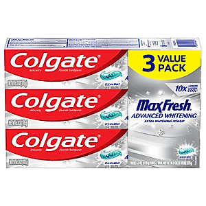 Colgate Max Fresh Advanced Whitening Toothpaste, Clean Mint Toothpaste for Bad Breath, 6.3 Oz Tube, 3 Pack