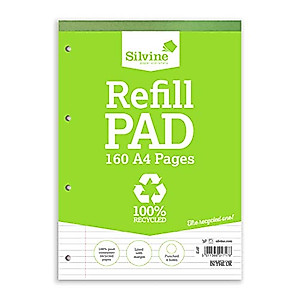 Silvine Everyday Refill Pad Recycled Wirebound Ruled Margin 160pp 70gsm A4 Ref RE4FM [Pack of 6]