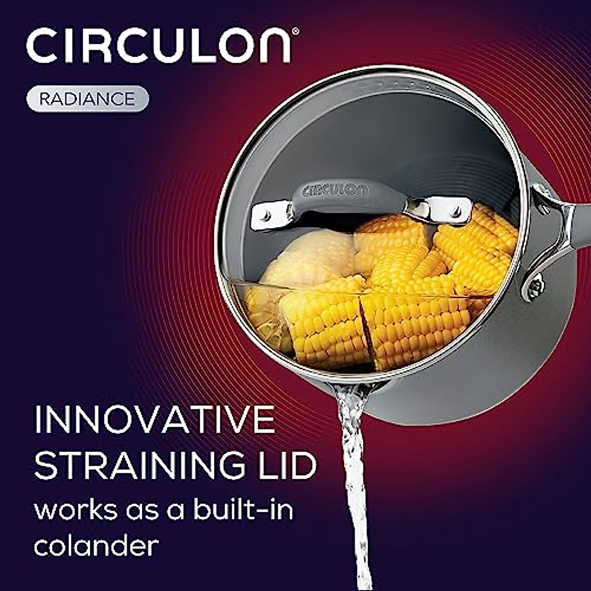 Circulon Radiance Hard-Anodized Nonstick Straining Saucepan, 3-Quart, Gray