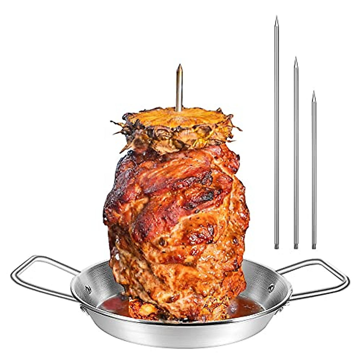 Barbecue Hack Vertical Skewers,Stainless Tacos Al Pastor Skewer Stand for Grill or Oven with 3 Spike,Removable Grilling Meat Spit for Grilling Al Pastor and Shawarma Brazilian Churrasco Chickens Kebab