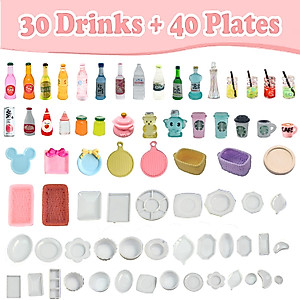 200Pcs Miniatures Food Drinks Bottles Dollhouse Accessories 1:12 Mini Stuff Things Toy Set Pretend Play Kitchen Game Playset Tiny Stuff Baking Micro Mart Hamburger Bread Ice Cream Cake