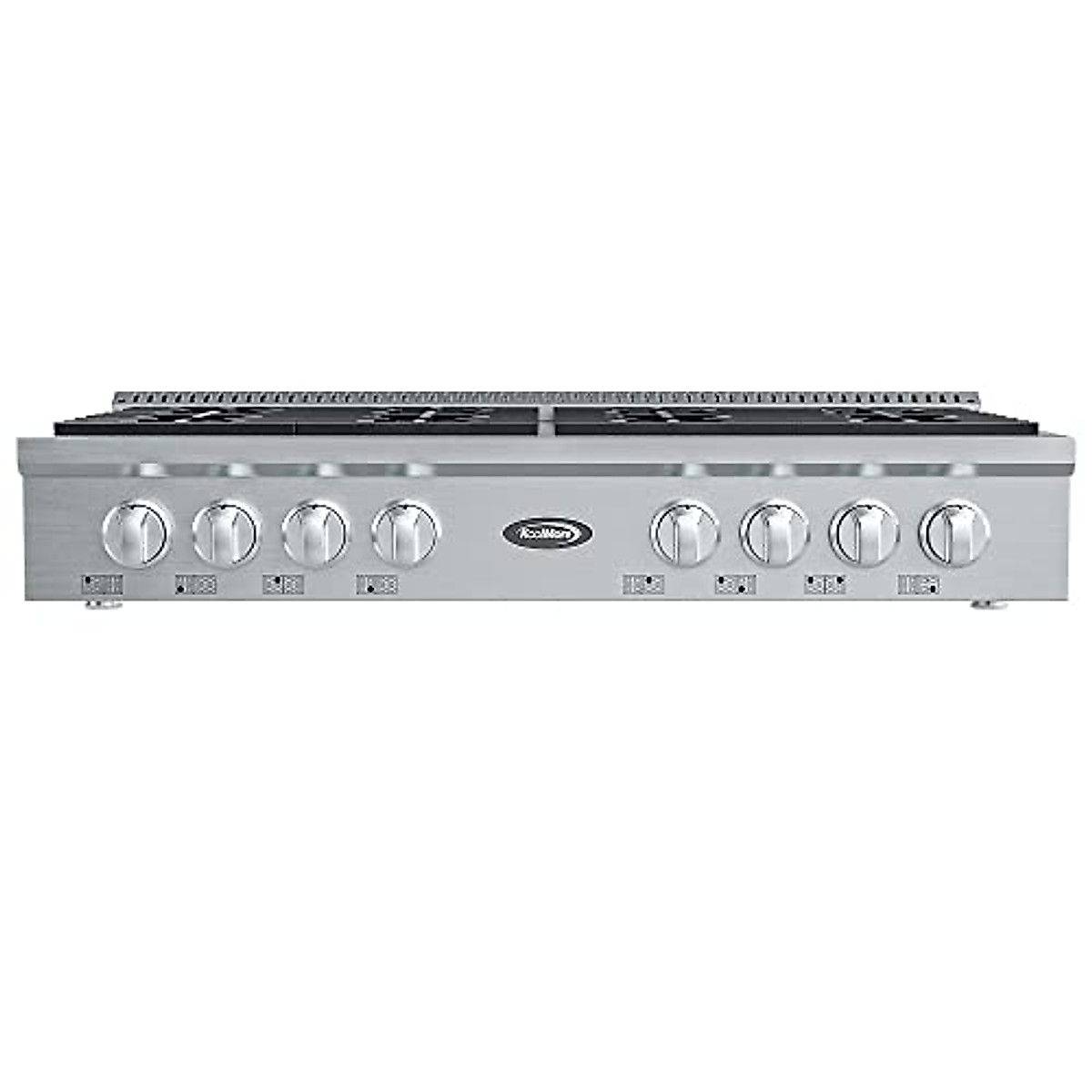 KoolMore KM-HGRT48-SS 48 Inch Natural Gas Range-Top with 8 Sealed Italian, Stainless-Steel Stovetop Knobs, Edge Cast Iron Cooking Grates, Electronic Ignition, 48" (8 Burners), Silver