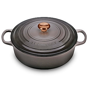 Le Creuset Signature 6.75-quart Round Wide Oven with Copper Knob - Enameled Cast Iron (Oyster)