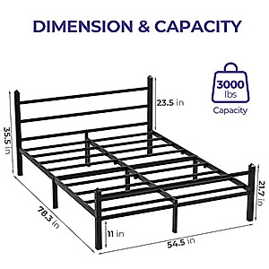 GreenForest Queen Size Bed Frame with Headboard Easy Assemble Metal Platform Bed Base with Heavy Duty Support Mattress Foundation No Box Spring Needed, Queen