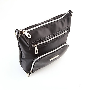 Suzy Levian Black Nylon Faux Crocodile Front Pocket Crossbody Handbag