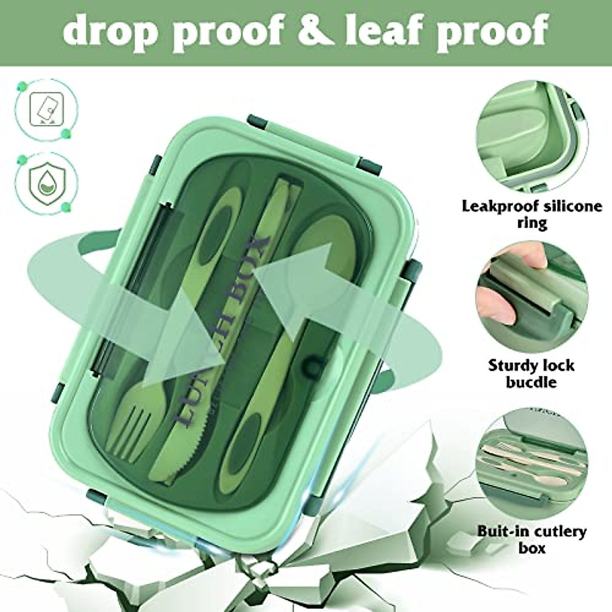 MYSEXY Bento Lunch Box for Kids and Adults with 3 Compartment Leak Proof Lunch Boxes for Men Women Food Containers with Spoon Fork Knife Chopsticks - 1400 ML (Khahi)